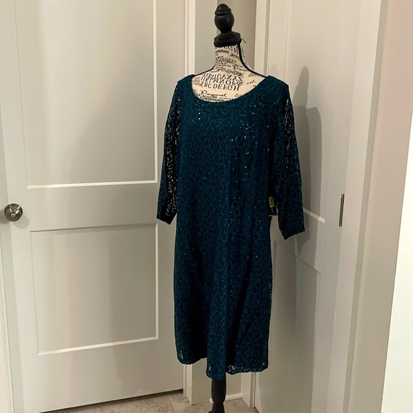 Jessica Howard | Dresses | Plus Size Turquoise Sequins Mid Length Dress ...